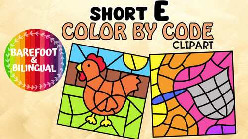 Short E Color by Code Clipart | CVC Word Pictures | Short Vowels Clip Art