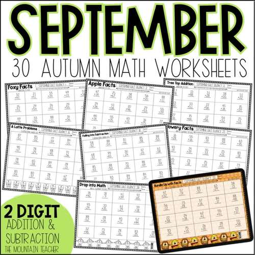 Fall 2 Digit Addition and Subtraction | Math Facts to 100 Worksheets ...