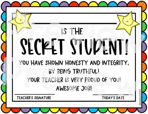 Secret Student HONESTY Behavior Management Activity by Designing Diversely