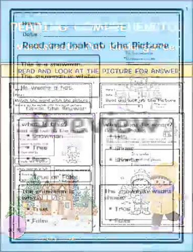 READING COMPREHENSION WORKSHEETS WINTER THEMED FOR KINDERGARTEN-GRADE 1