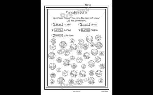 Identifying Canadian Coins Activities and Worksheets For Grade 1 and 2