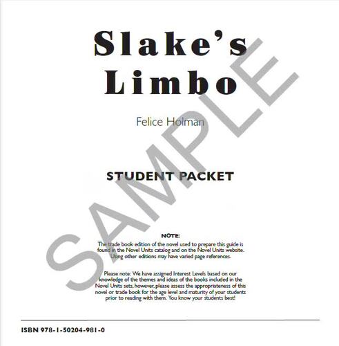 Slake's Limbo Novel Units® Student Packet Novel Study | TPT