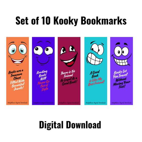 Set of 10 Kooky Bookmarks, Kooky Bookmarks, Bookmarks to Download