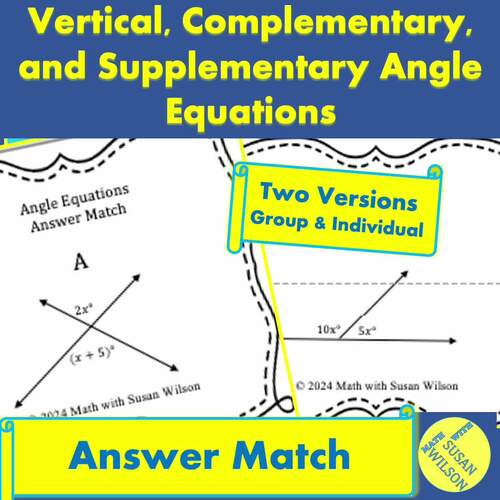 Vertical Angles, Complementary and Supplementary Angles Activity with ...