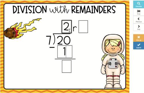 Division with Remainders Digital Boom Cards - 1 Digit Quotients - 4th Grade