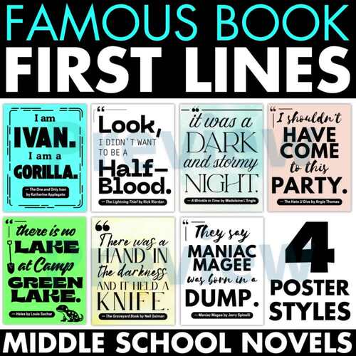 Famous Book First Lines Posters Middle School Library Bulletin Board ...