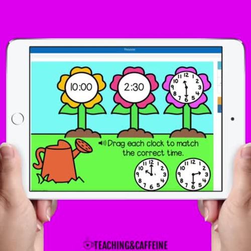 Math Boom Cards™ | Time to the Nearest Hour and Half Hour | Spring Flowers