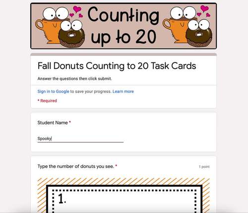 Fall Donuts Counting to 20 Task Cards Print and Digital | TPT