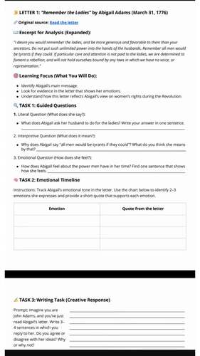 Letters from the American Revolution: Primary Source Analysis Activities