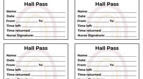 Rainbow Boho Printable Hall Passes for School Nurses with Times and ...