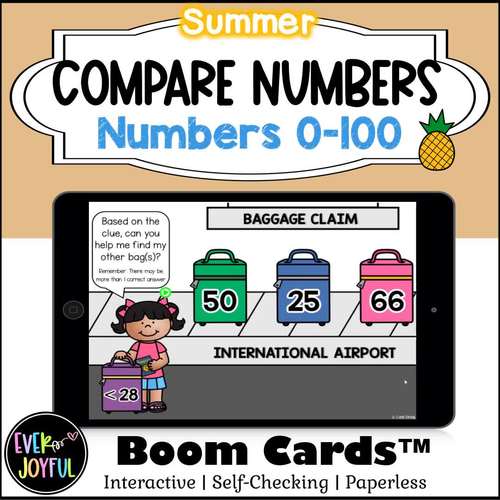1st Grade Summer Math Boom Cards™ Comparing Numbers 0-100 by Ever Joyful