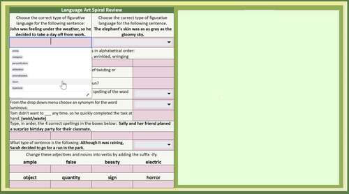 NO PREP - Spiral Language Art Review for 4th/5th Grades - Butterfly Forest