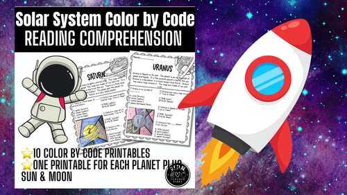 Solar System Planets Color by Code Reading Comprehension Worksheets (Space)