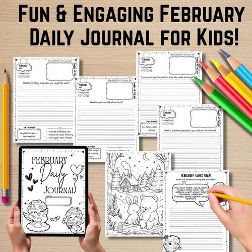 February Writing Prompts for Kids| Daily Journal Printable|Valentine ...