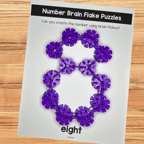 Number Brain Flakes STEM Task Cards 1-10 Puzzles Pre-K and Kindergarten