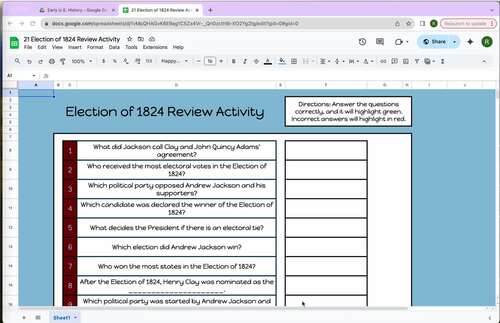 Andrew Jackson 1824 1828 Elections Google Sheets Digital Review Game ...