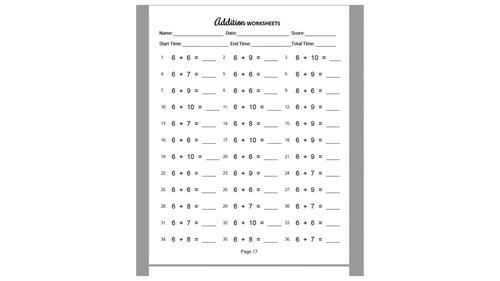 Addition Worksheets Printable PDF | 40 Pages | Math Facts Practice