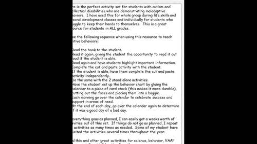 Hands are for Helping Autism social story and printable activities