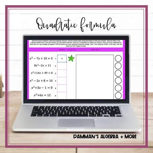 Solve using the Quadratic formula self-checking sheet | TPT