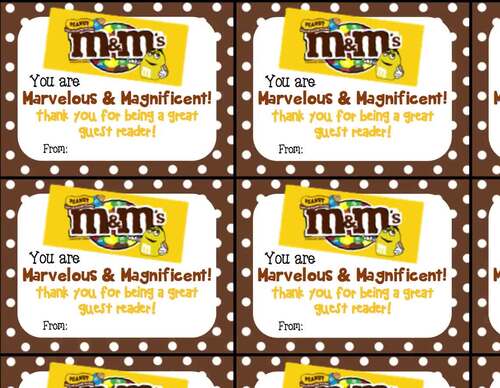 Peanut M&M's Guest Reader Appreciation Gift Tag- You are Marvelous ...
