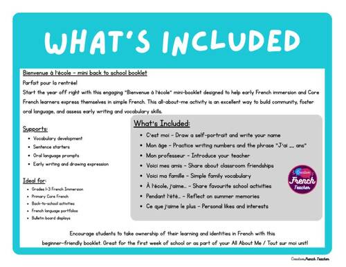 Bienvenue à l’école | French Back to School Mini Booklet & Activities ...