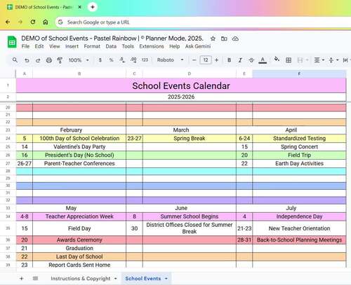 School Event Calendar, Editable Academic Calendar Template, Important Dates