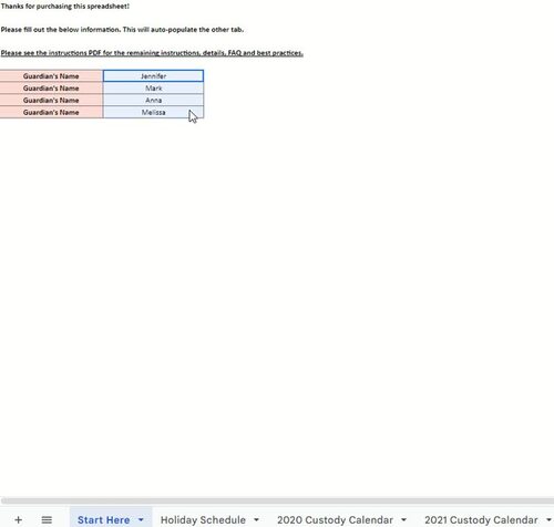 4 Guardians Co-Parenting Calendar Google Sheets Spreadsheet by Mom ...
