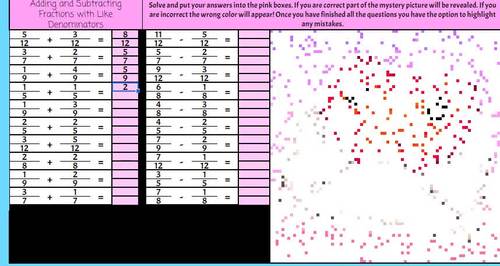 Adding and Subtracting Fractions | Like Denominators Valentines Math ...