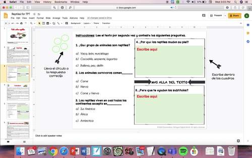 Reading about animals in Spanish - reptiles for Google Classroom ...
