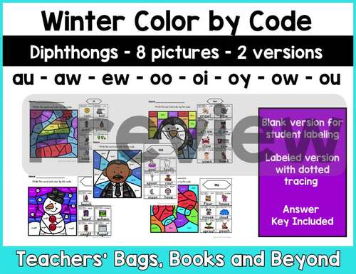 Diphthongs Winter Spell | Encode and Color Sheets Phonics Word Work Center