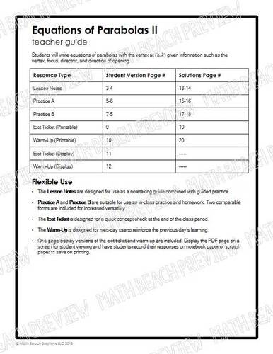 Equations of Parabolas II Lesson by Math Beach Solutions | TpT