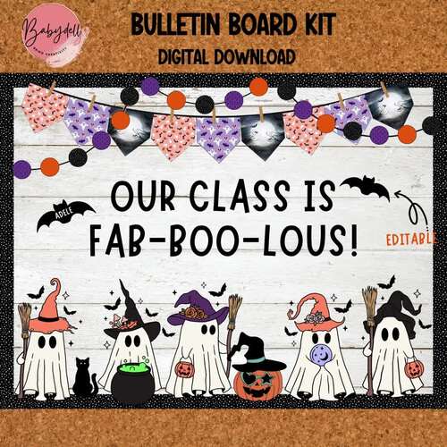 Spooky Halloween Bulletin Board Kit Door Decor | Editable Ghost ...