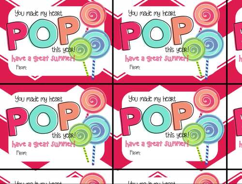 Lollipop End of Year Gift Tag- You made my heart POP this year! | TPT