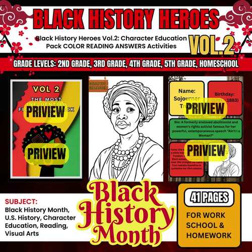 Black History History VOL 2: Character Education Pack Color Reading Answers