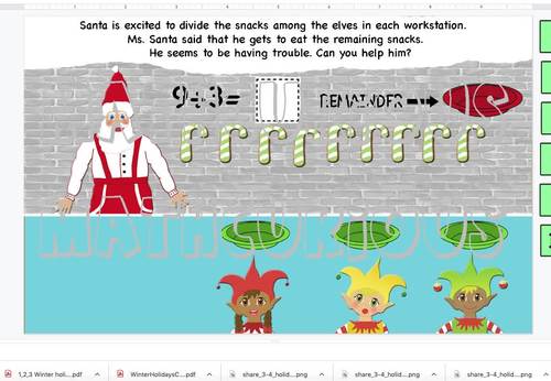 Winter Holiday activities Division remainder digital word problems visual