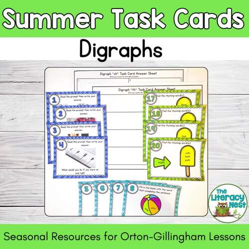 Summer Phonics Activities Task Cards for Digraphs with Orton-Gillingham