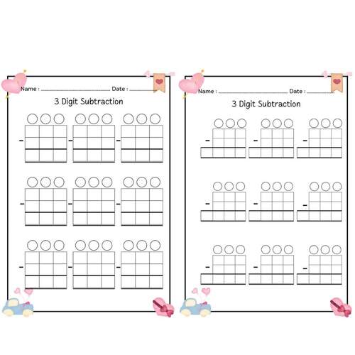 Regrouping Template for 2,3 digit Addition or Subtraction Theme valentine's