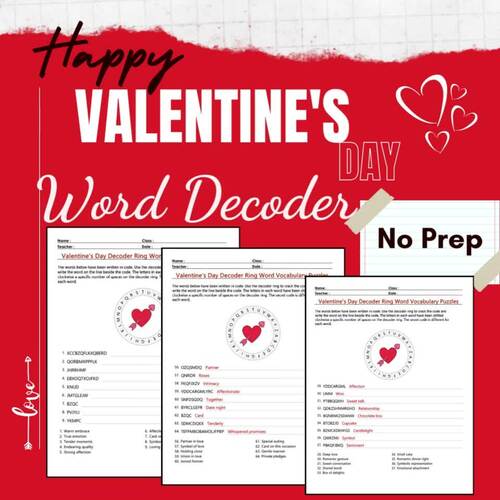 Valentines Day Vocabulary Fun Decoder Ring Words Extensive Printable ...