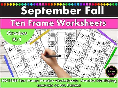 September Fall Ten Frame Worksheets Count and Draw Count and Write 1-10