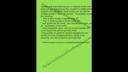 Similes Puzzles (VAAP 6E RW 1 d) by Special Education Depot | TpT