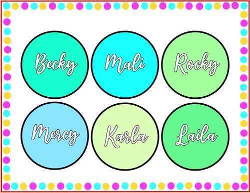 Round Bright Student Name Labels, KG Bright Colors Name Plates, Name Signs