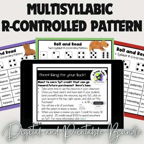 Roll & Read Multisyllabic 3 Syllable R-Controlled Words Sentences ...