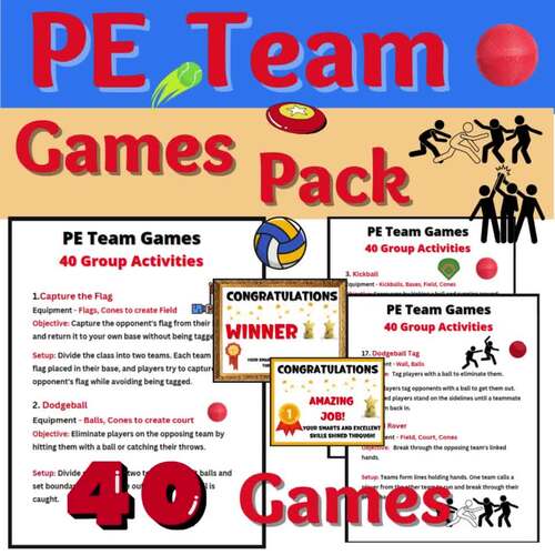 PE Team Games Pack for all ages Physical Education Sports 40 Activities