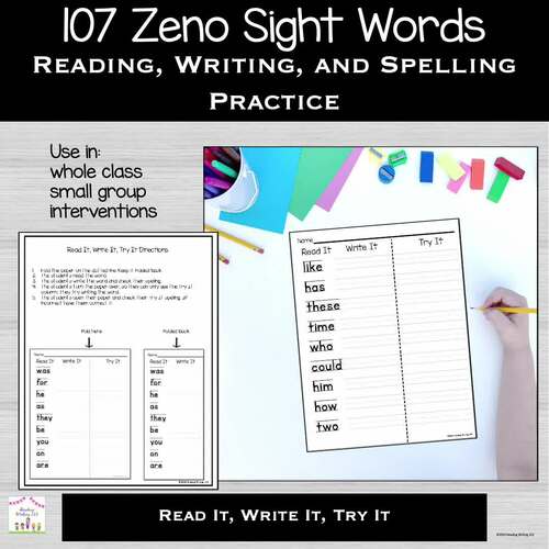 107 Zeno High Frequency Sight words Practice- Reading, Writing, and ...