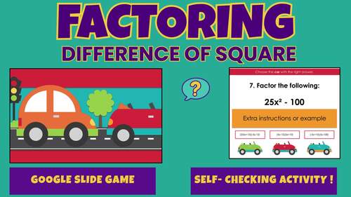 Factoring Difference of Squares Digital Google Slides activity Algebra 1