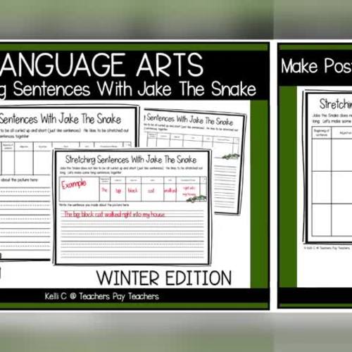 Jake The Snake Sentence Building Worksheets and Chant Winter by Kelli C