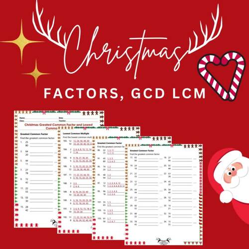 Christmas Math Greatest Common Factor and Lowest Common Multiple Worksheets
