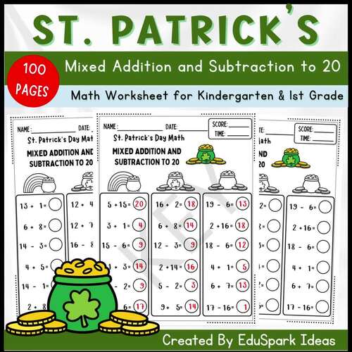 St. Patrick’s Day Mixed Addition and Subtraction to 20 - for K & 1st Grade