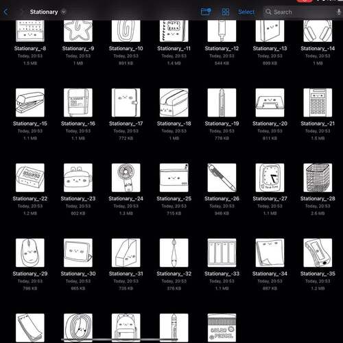 40 Cute School Supplies Stationary Clipart: Black & White PNG by pimjuju