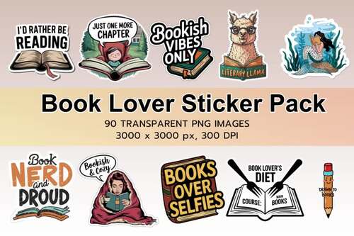 Book Lover Sticker Pack | 90 Transparent PNG Images for Book Lovers